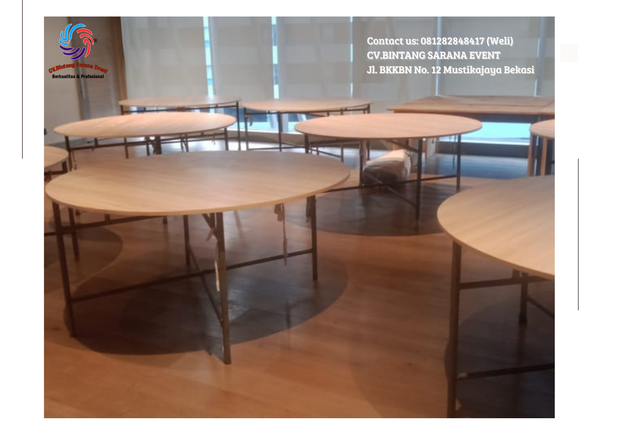 Sewa Round Table Multiplek Kaki Silang Beragam Diameter di Jakarta